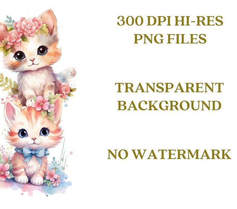 Pawsitively Cute: Set of 8 Whimsical Kitten Watercolor Clipart, High ...