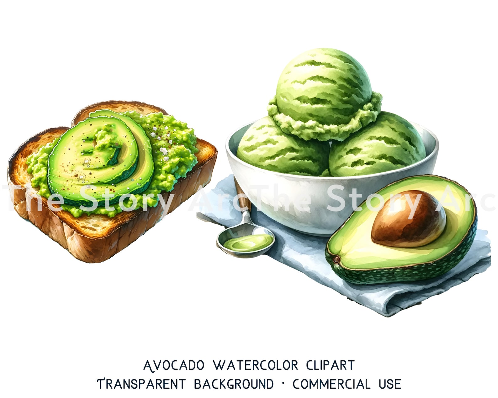 Avocado Clipart Bundle, 15 Avocado Fruit Watercolor Clipart, Digital ...