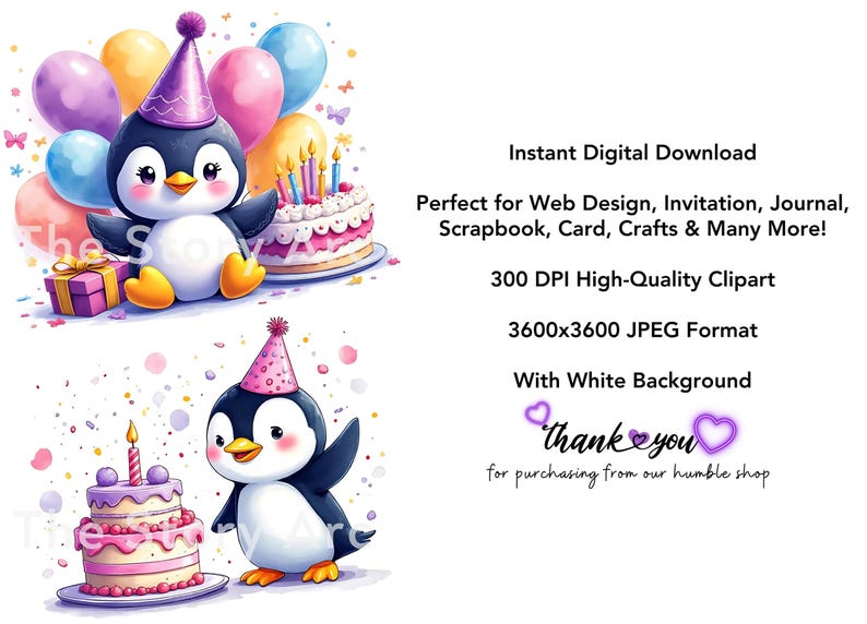 Penguin Birthday Party Clipart, 20 Penguin With Birthday Cake Balloons ...