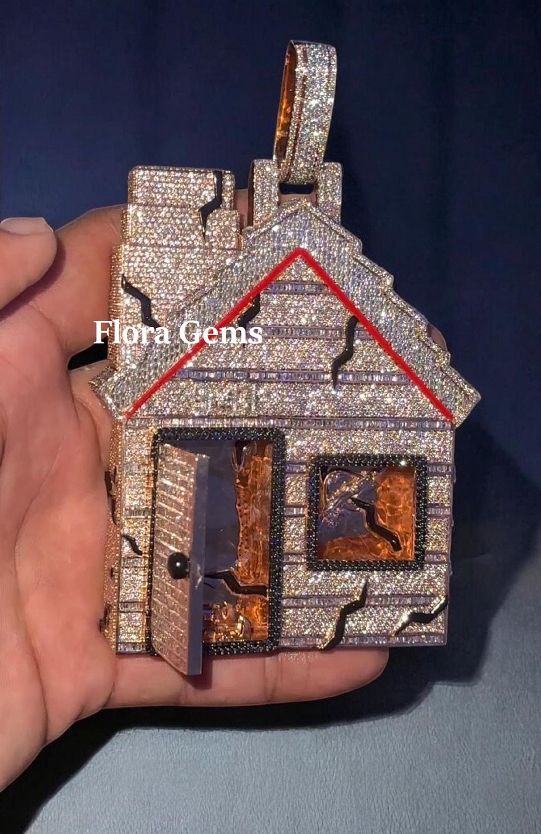 3D Trap House Pendant, VVS Moissanite Men Pendant, Iced Out Pendant ...