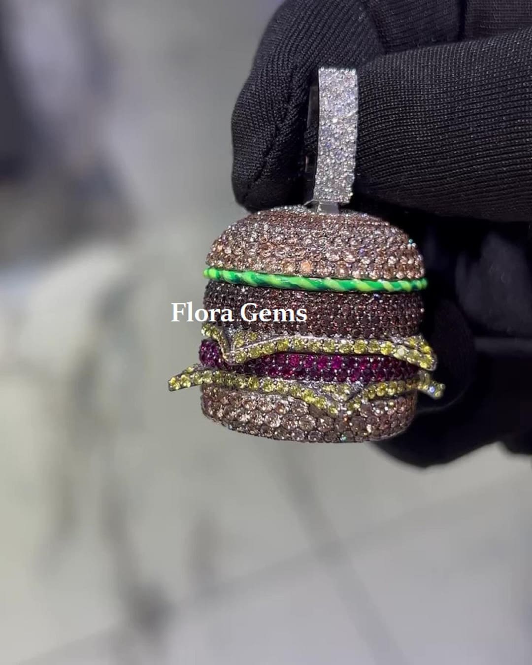 Multi Color Diamond Burger Pendant, Unique 3D Hip Hip Pendant, Enamel ...