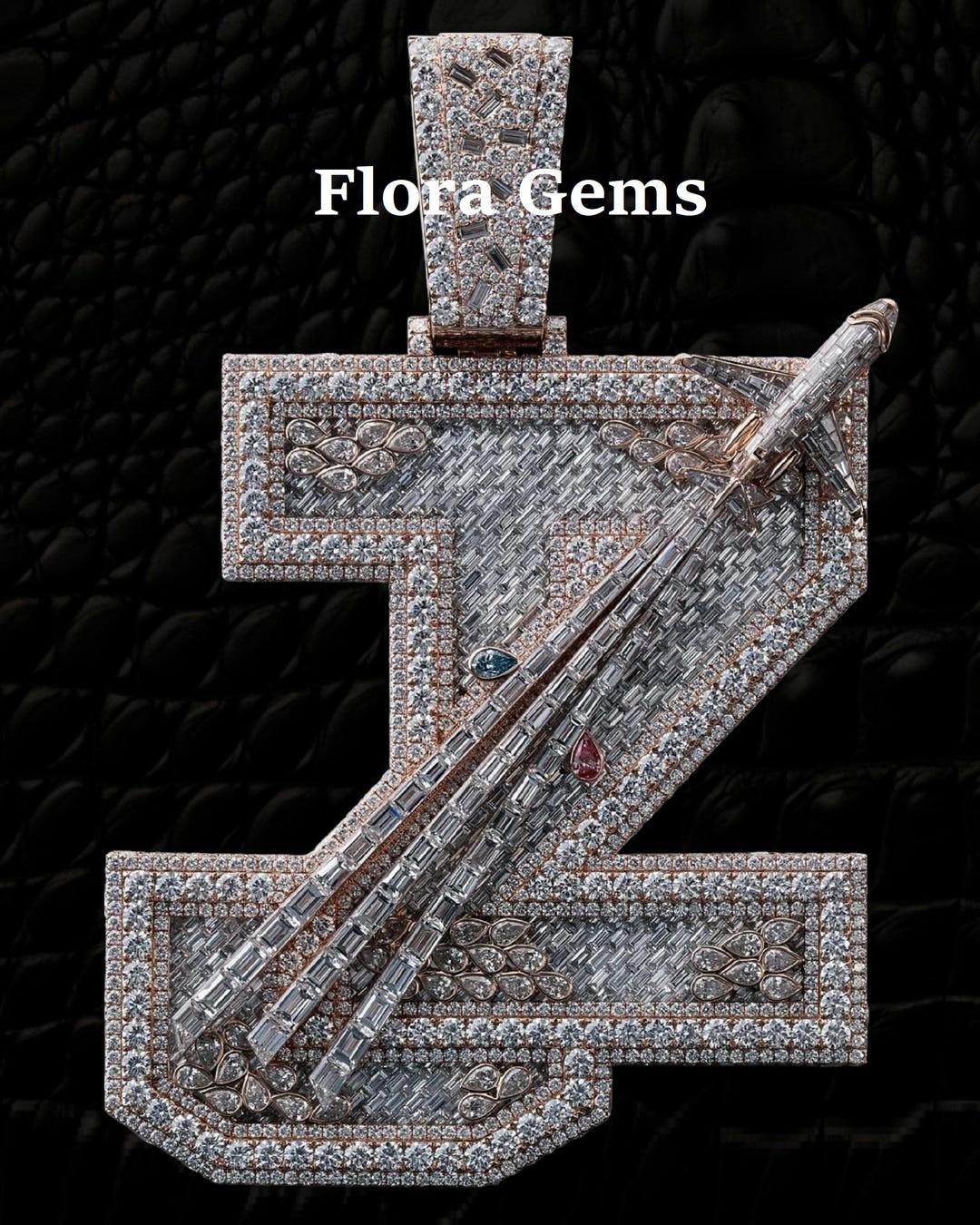 Mosaic Set Iced Out JZ Charm, VVS Moissanite Round and Baguette Pendant ...