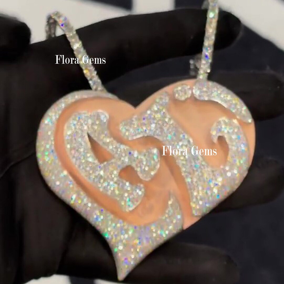 Fully Iced Out Heart Shape Men Pendant, Shiny VVS Moissanite Charm ...