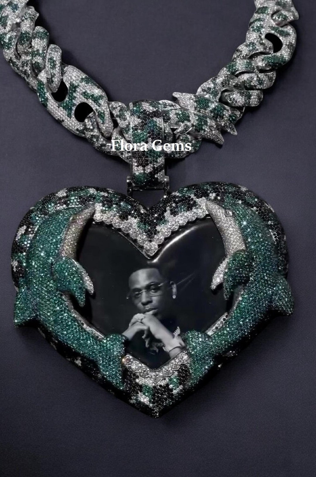 3D Heart Design Men Pendant, Aquamarine and White Diamond Memory ...