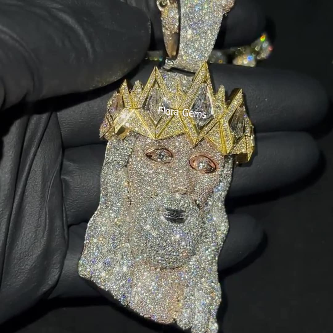 Men's Iced Out 3D Jesus Face Pendant, VVS Moissanite Diamond Jesus ...