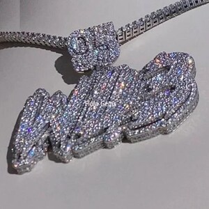Fully Iced Out Letter Pendant, Real Moissanite 3 Letter Pendant for Men ...