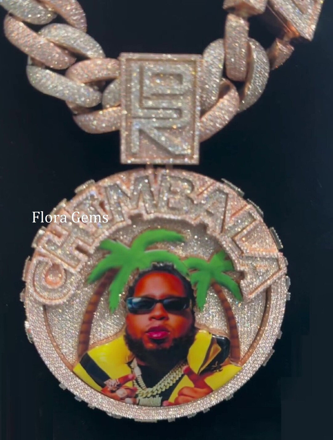 Men 3D Memory Pendant, Real Moissanite Circle Letter Pendant, Enamel ...