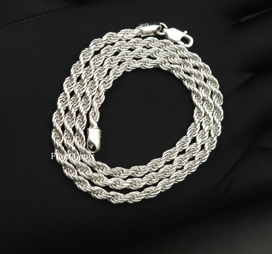 4 Mm Solid 925 Sterling Silver Rope Chain, Hip Hop Men Necklace, Rapper ...