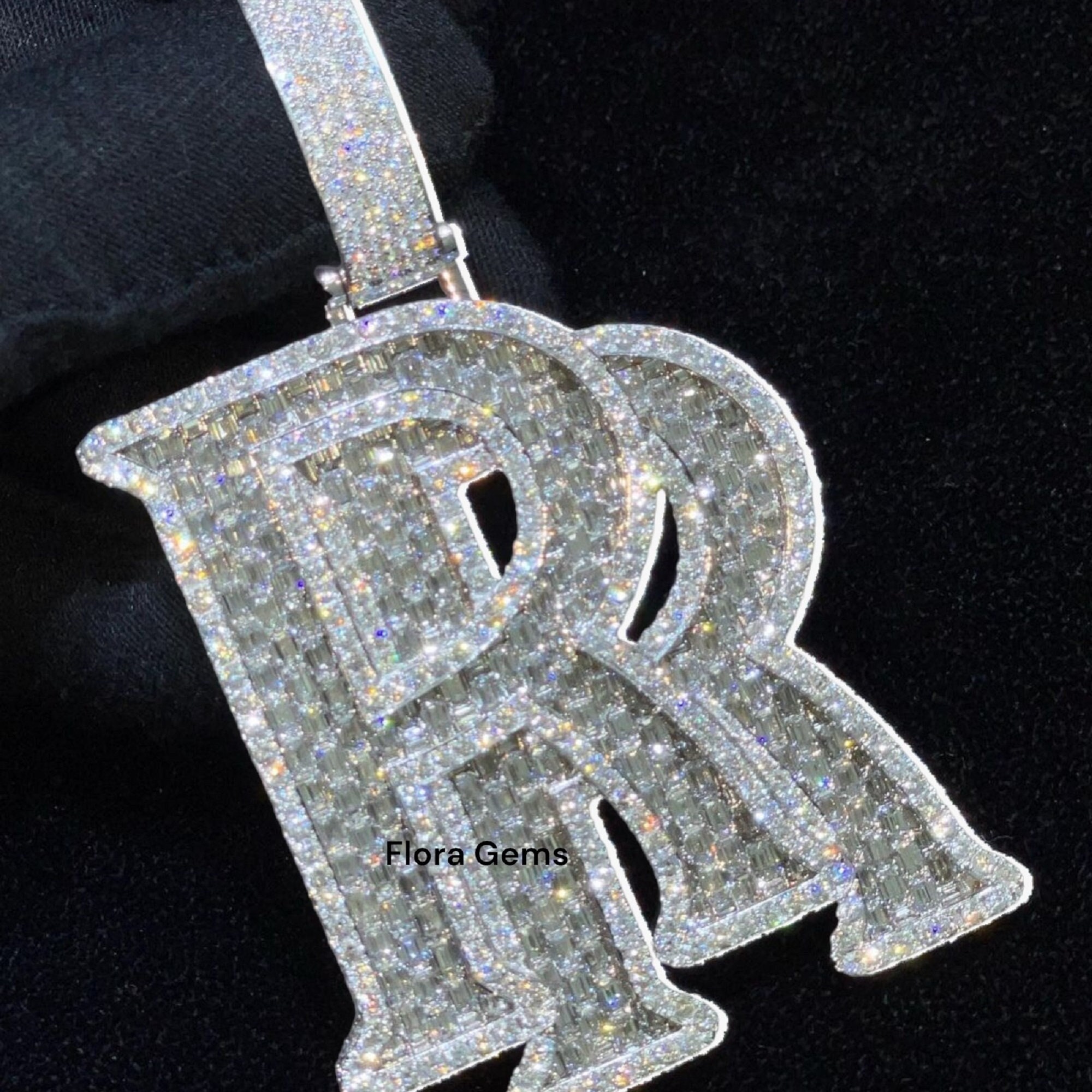 Fully Iced Out RR Pendant for Men, Round & Baguette VVS Shiny ...