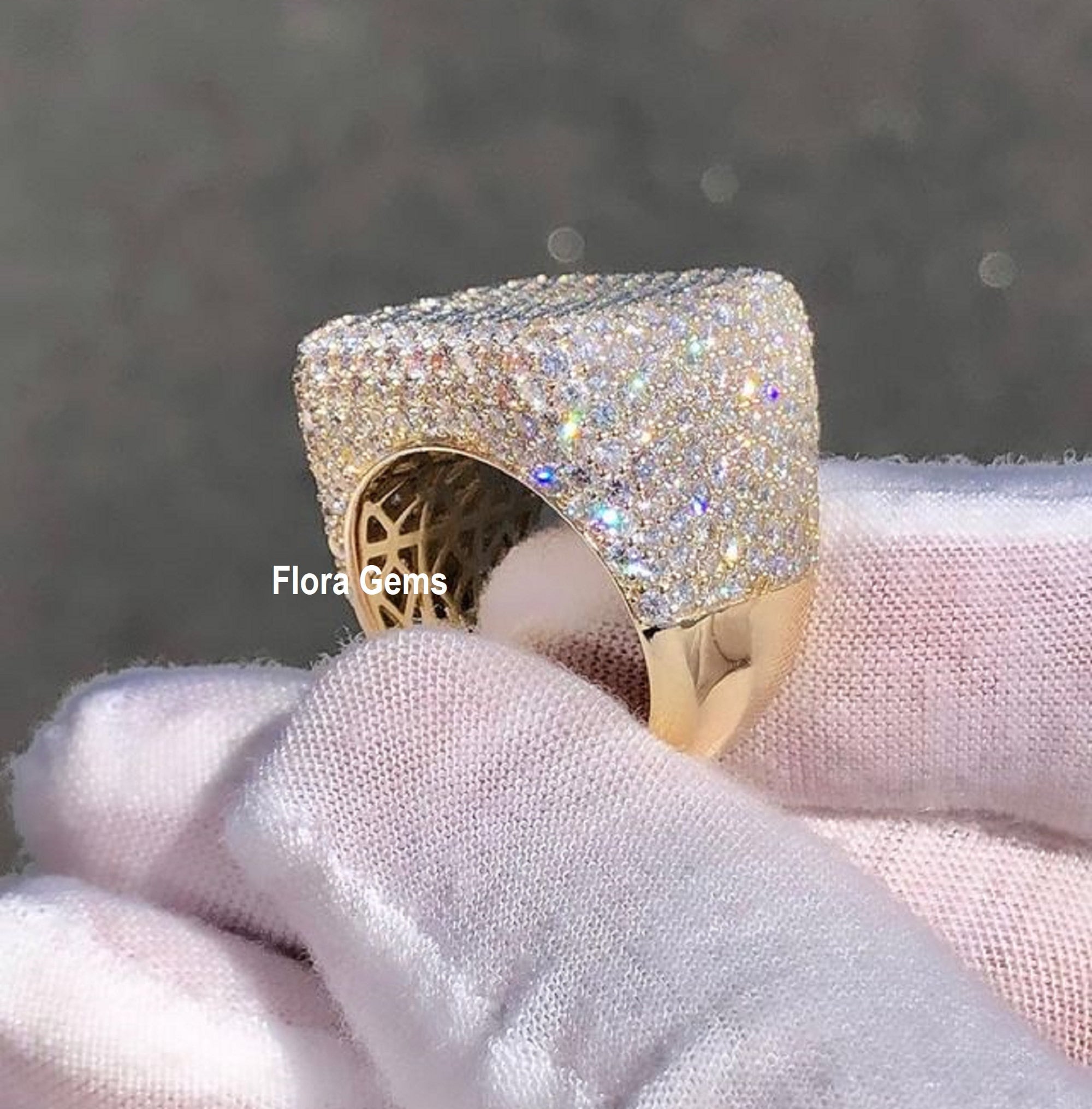 Iced Out Men Ring Round Moissanite Diamond Ring Hip Hop - Etsy