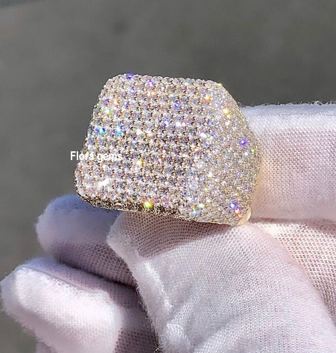 Iced Out Men Ring, Round Moissanite Diamond Ring, Hip Hop Custom Ring ...