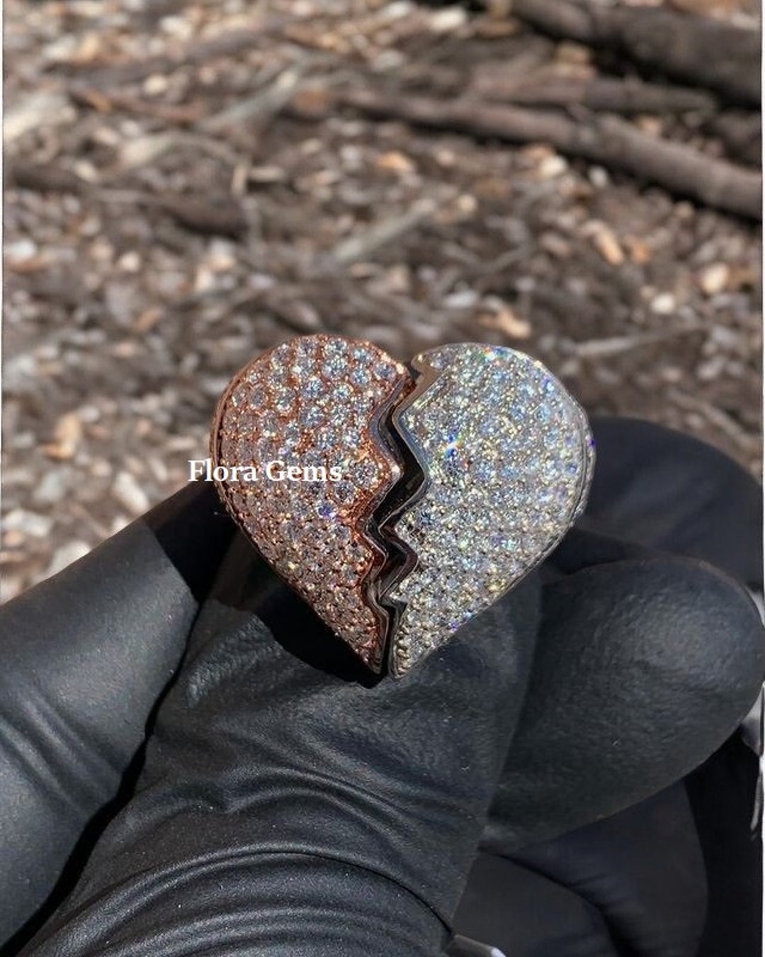 Men's Broken Heart Ring, VVS Moissanite Ring, Heart Ring, 3D Ring, Two ...