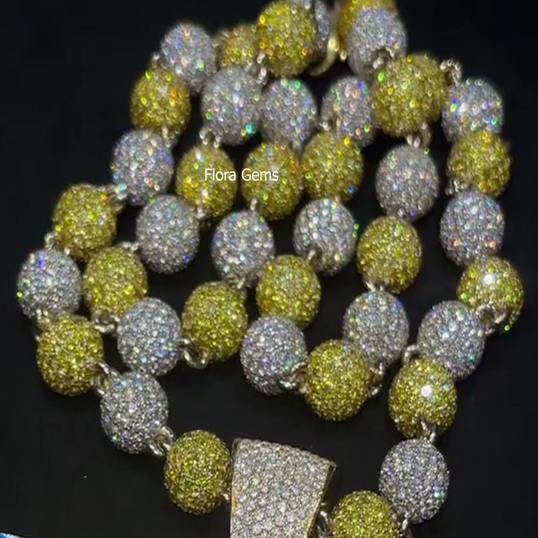 11 MM Yellow and White Diamond Ball Chain, Rapper Clustered Ball ...