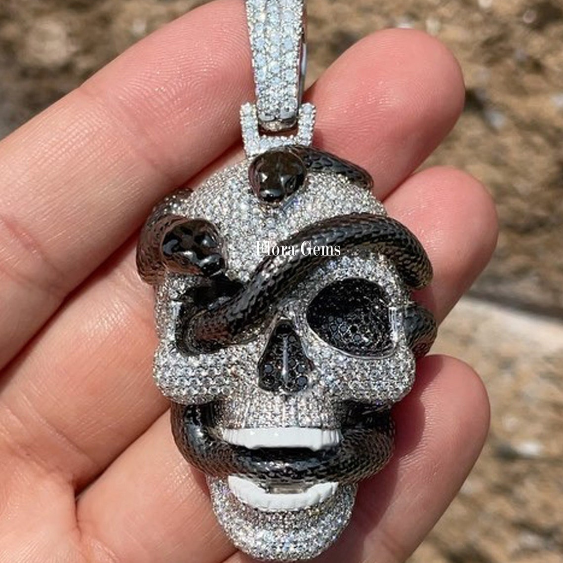 Hip Hop 3D Design Snake Skull Pendant for Men, VVS Moissanite Pendant ...