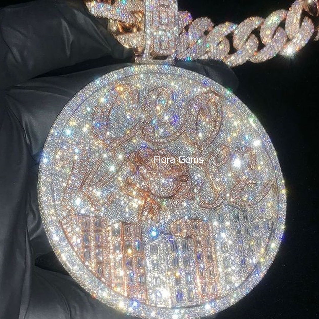 Men's Iced Out 3D Design Circle Pendant, VVS Moissanite Custom Letter ...