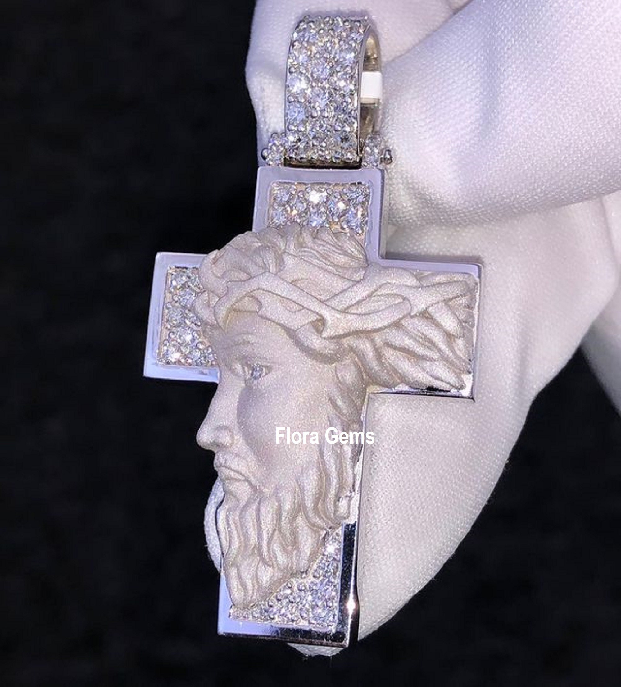 Iced Out Cross Pendant, Solid Jesus Pendant, Moissanite Diamond Jesus ...