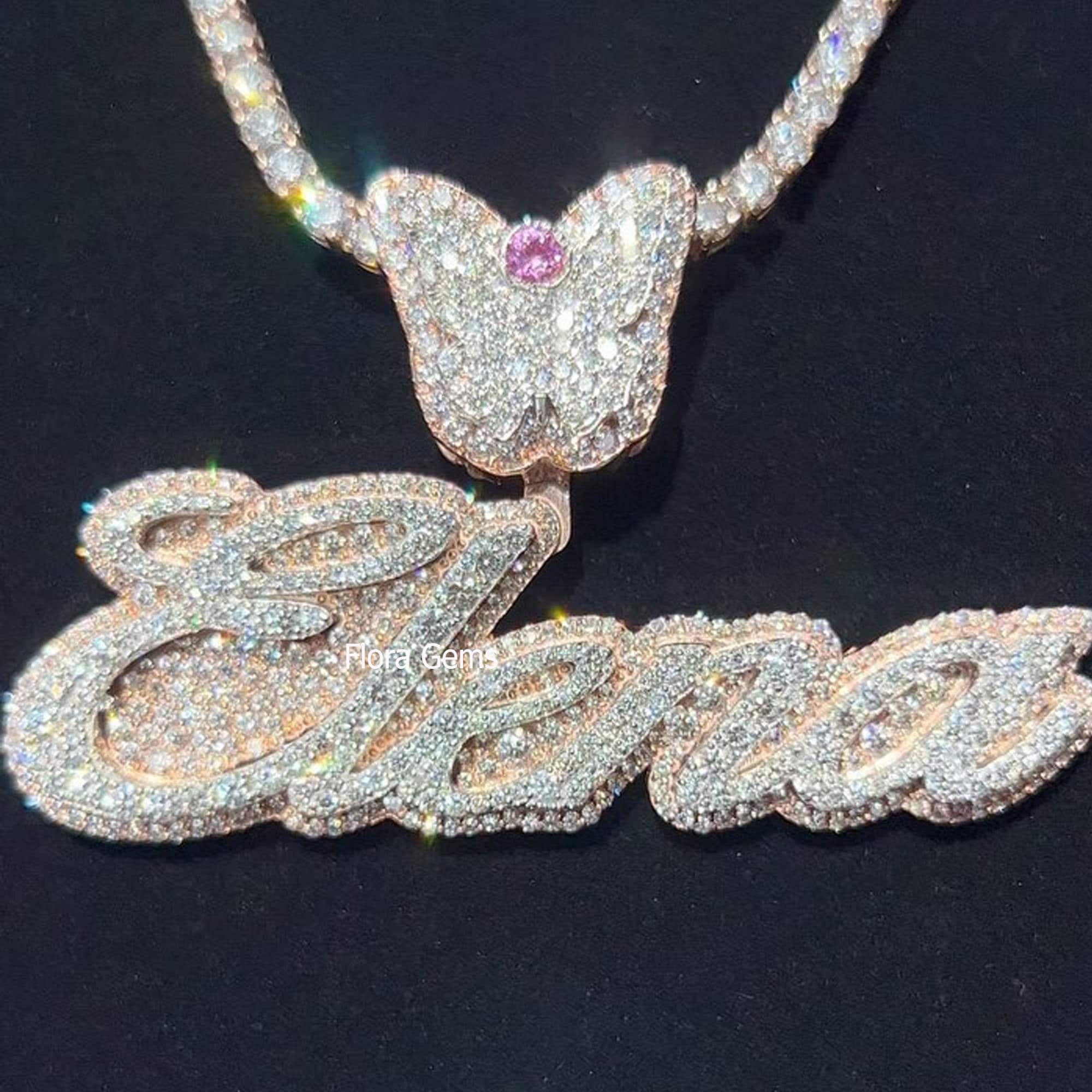 Two Layer Custom Letter Pendant, VVS Round Moissanite Cursive Charm for ...