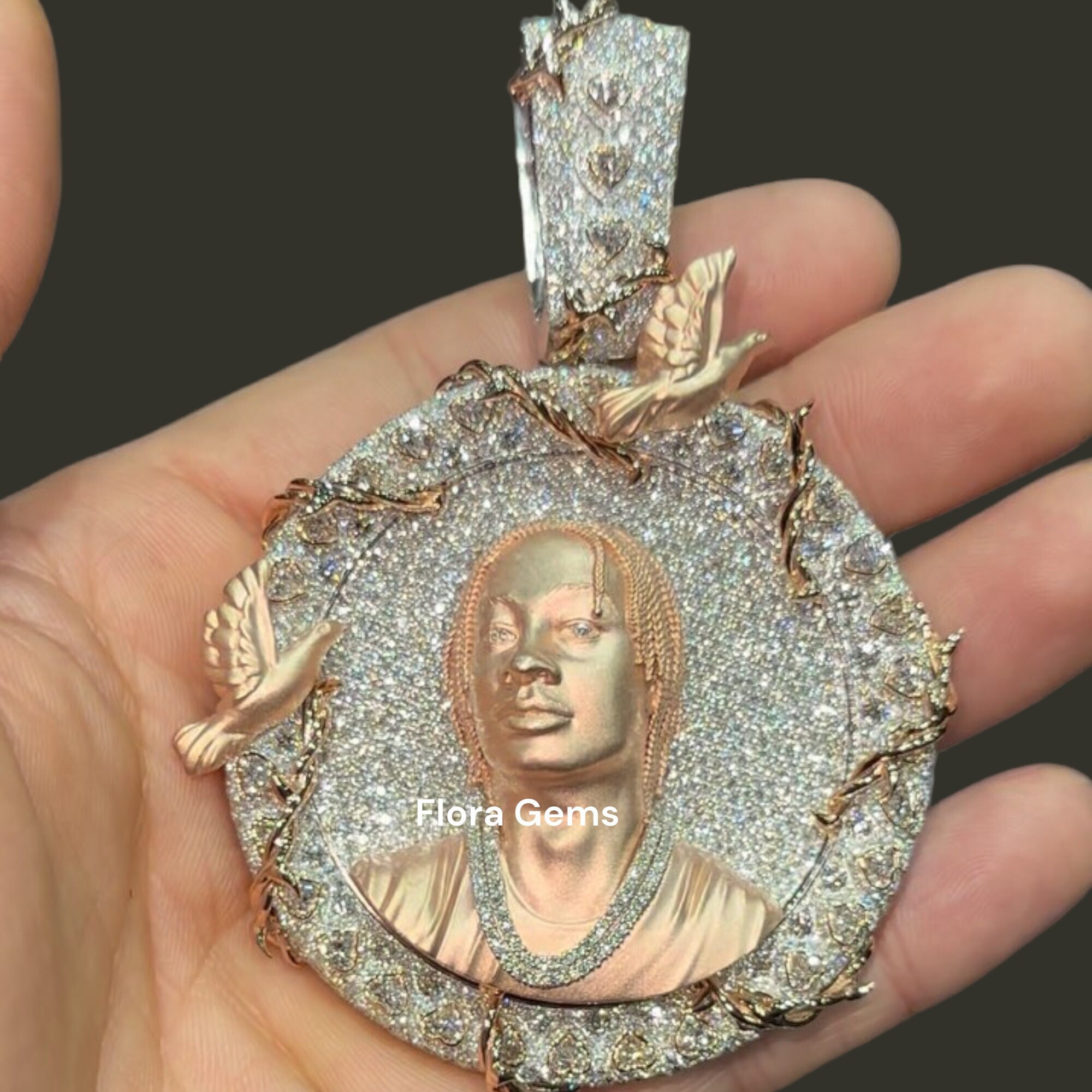 Iced Out Circle Pendant for Men, Solid 925 Sterling Silver Character ...