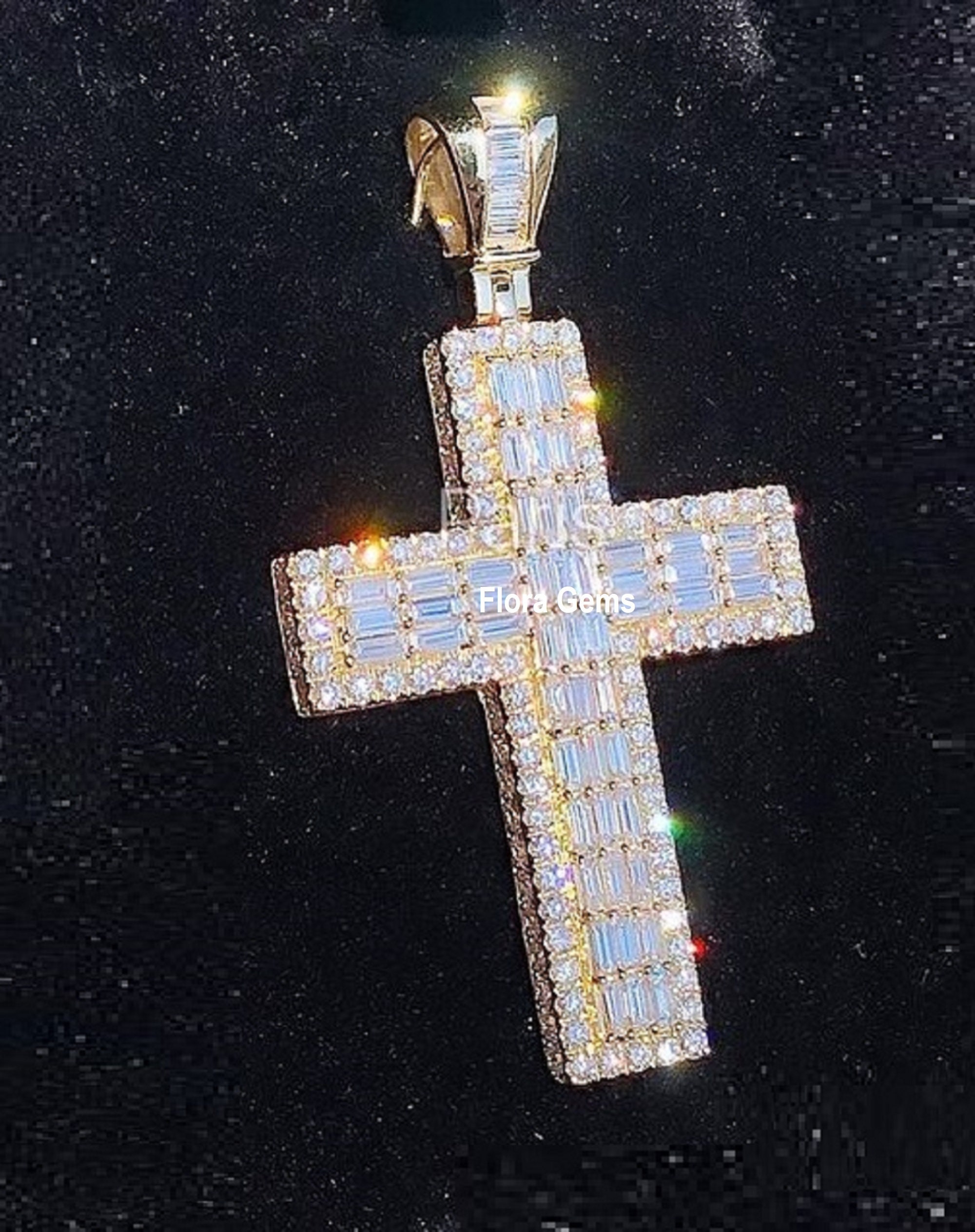 Lab Moissanite Baguette Cross Necklace Unisex Cross Pendant - Etsy