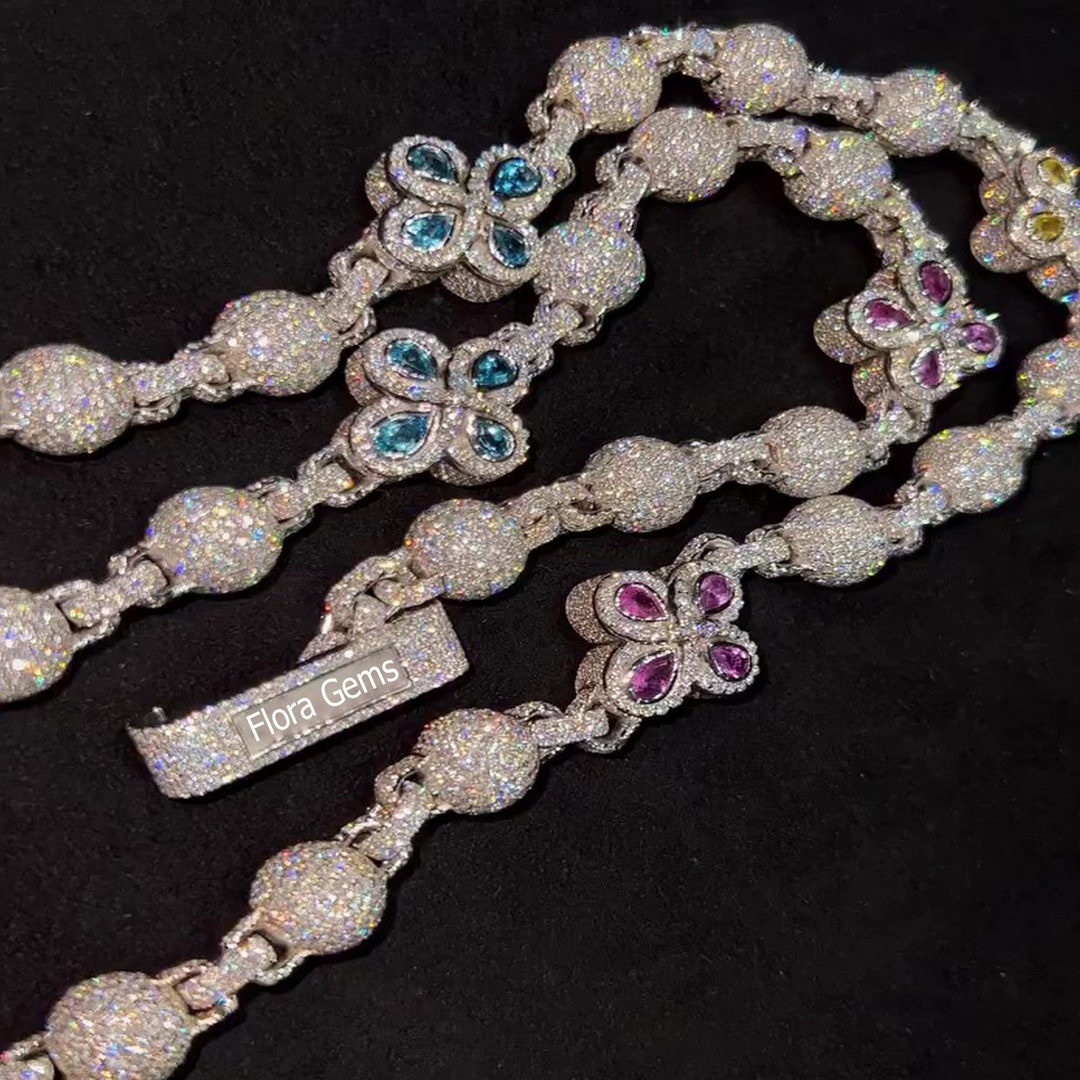 Multi Color Diamond Flower Ball Chain for Men, Moissanite Diamond Hip ...