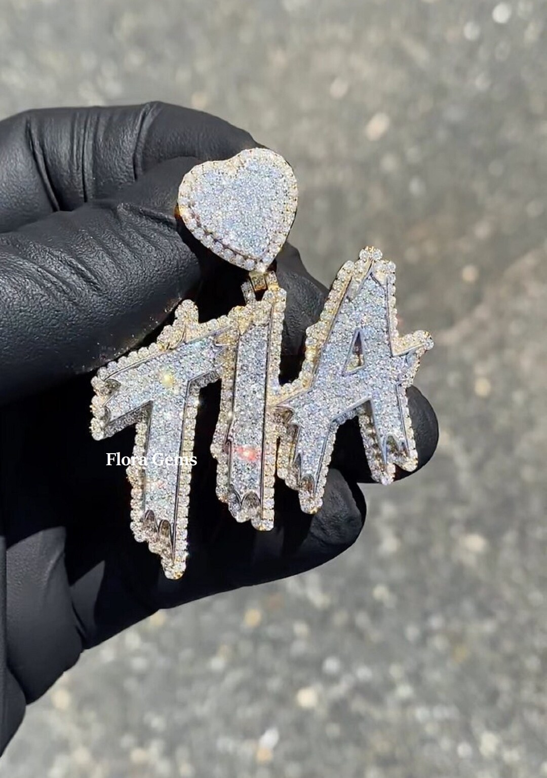 Iced Out 3 Letter Pendant for Men, VVS Moissanite Double Layer Pendant ...