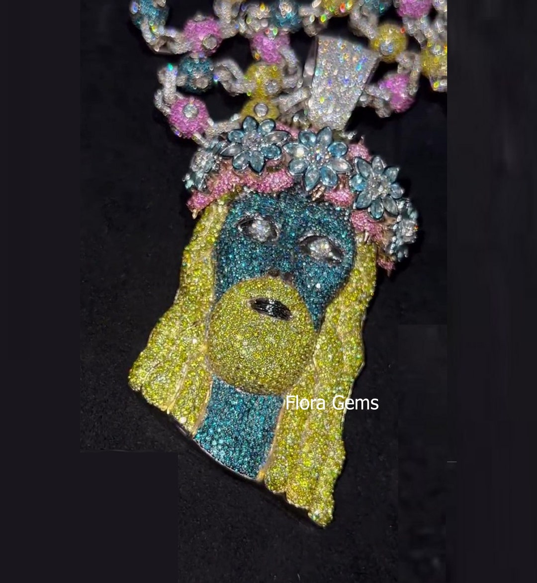 Custom Multi Color Jesus Pendant,3d Character, Iced Out Jesus, Bustdown ...