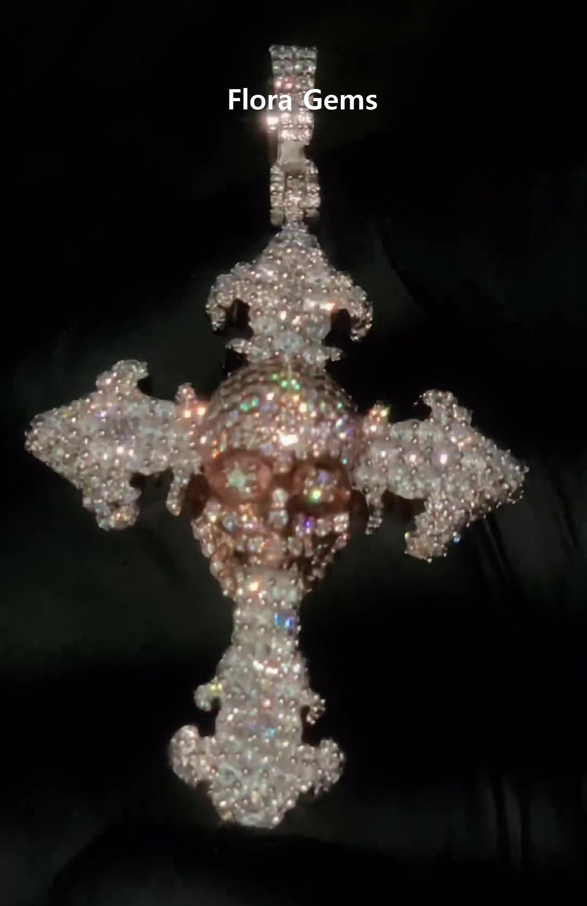 Iced Out Cross Skull Pendant for Men, Shiny VVS White Moissanite Cross ...