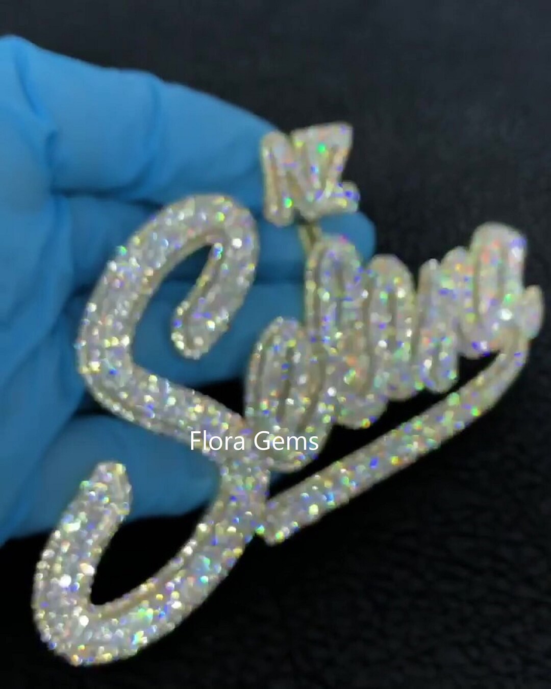 VVS Moissanite Cursive Letter Pendant, Customize Self Name Pendant, Any ...