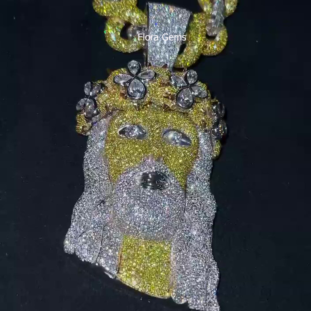Color Diamond Jesus Pendant, Iced Out Custom Jesus Pendant, Unisex ...