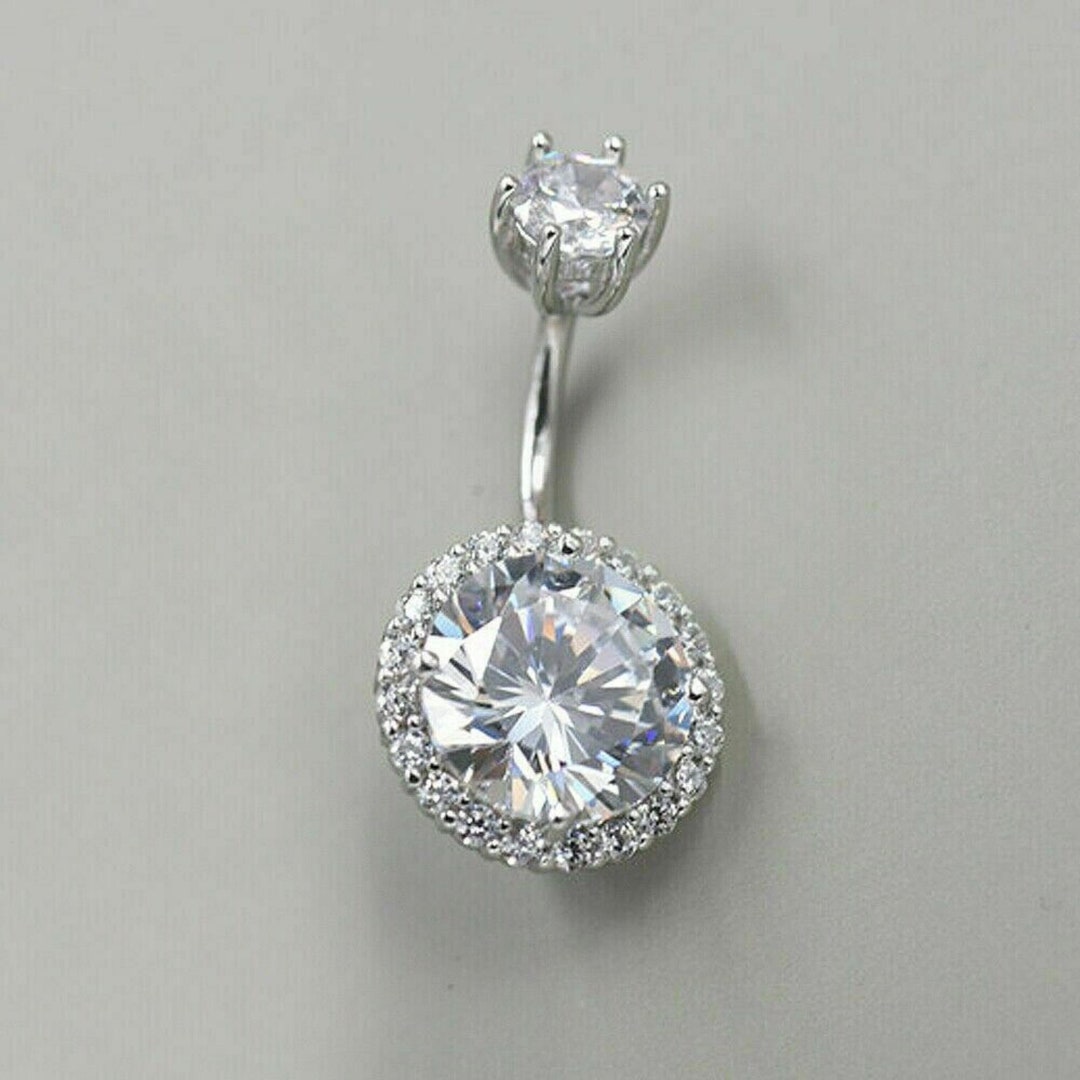 Women's 7 Mm Moissanite Diamond Belly Button Ring, Pure 925 Sterling ...