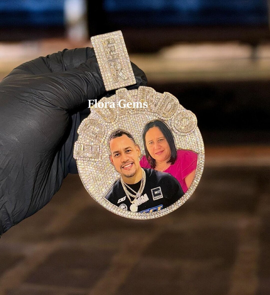 Men's 3D Circle Photo Pendant, Real Moissanite Letter Pendant, Iced Out ...