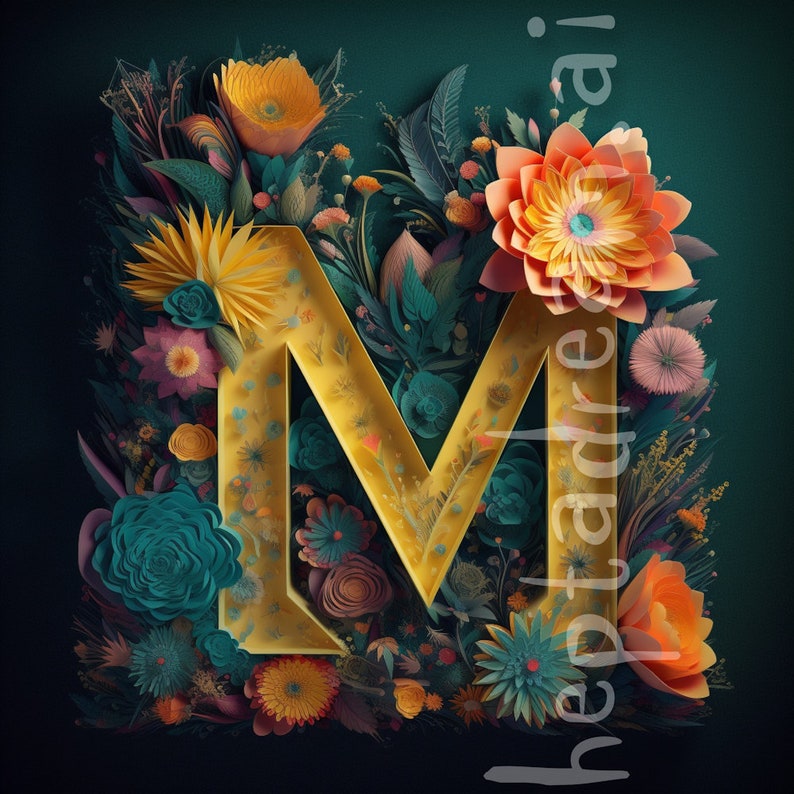 Floral Alphabet Digital Prints, Custom Lettering for Bedrooms ...