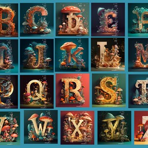 Mushroom Alphabet Digital Prints, Custom Lettering for Bedrooms ...