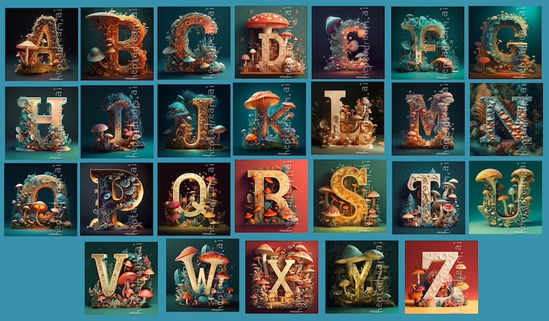 Mushroom Alphabet Digital Prints, Custom Lettering for Bedrooms ...