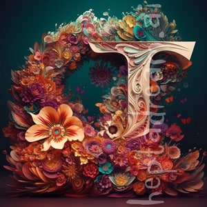 Floral Alphabet Digital Prints, Custom Lettering for Bedrooms ...