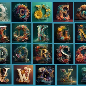 Floral Alphabet Digital Prints, Custom Lettering for Bedrooms ...