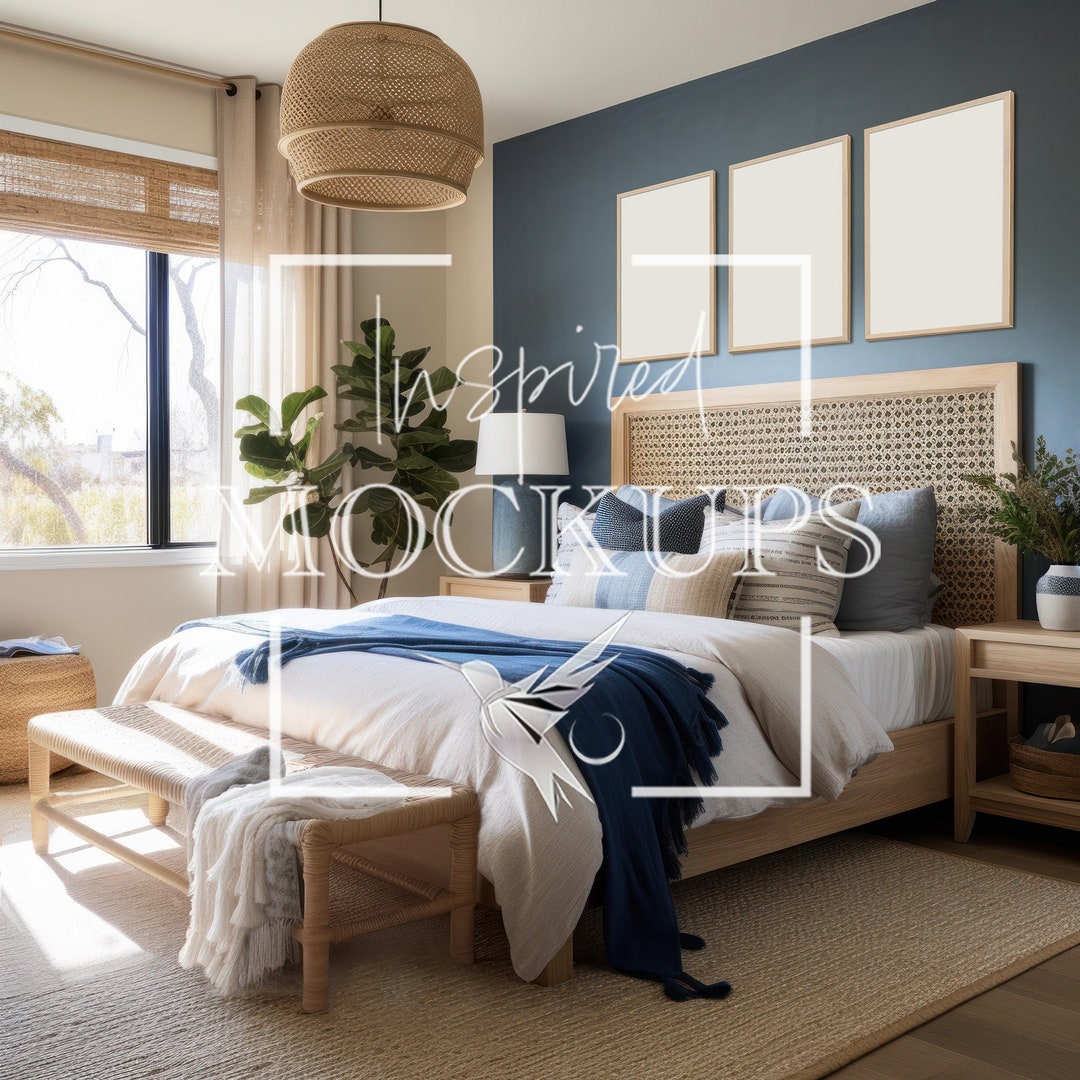 Modern Blue Bedroom 3 Frame Mockup, A / ISO Frame, Frame Mockup, Poster ...