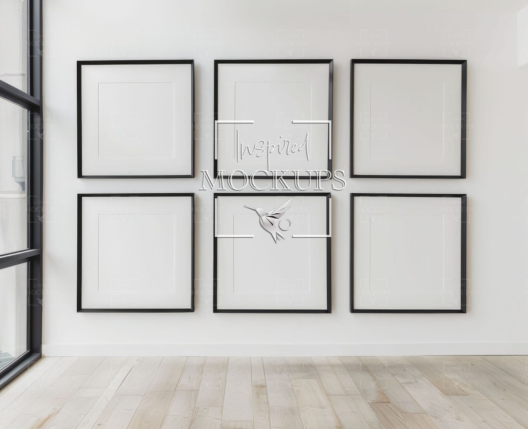 6 Square Black Matted Frame Modern Gallery Wall Mockup, Mockup Frame ...