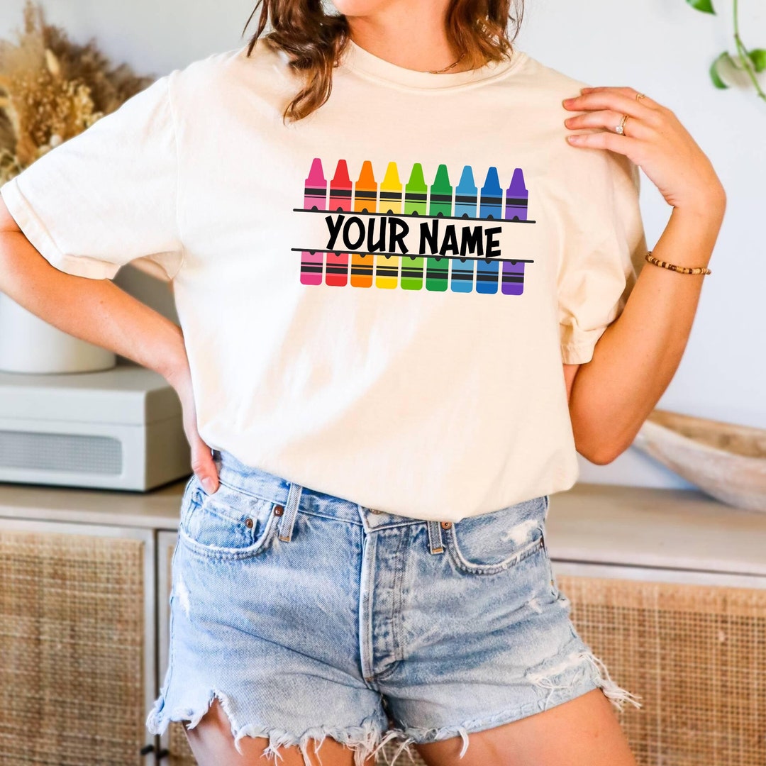 Custom Teacher Comfort Colors Shirt, Crayon Split Monogram Shirt ...