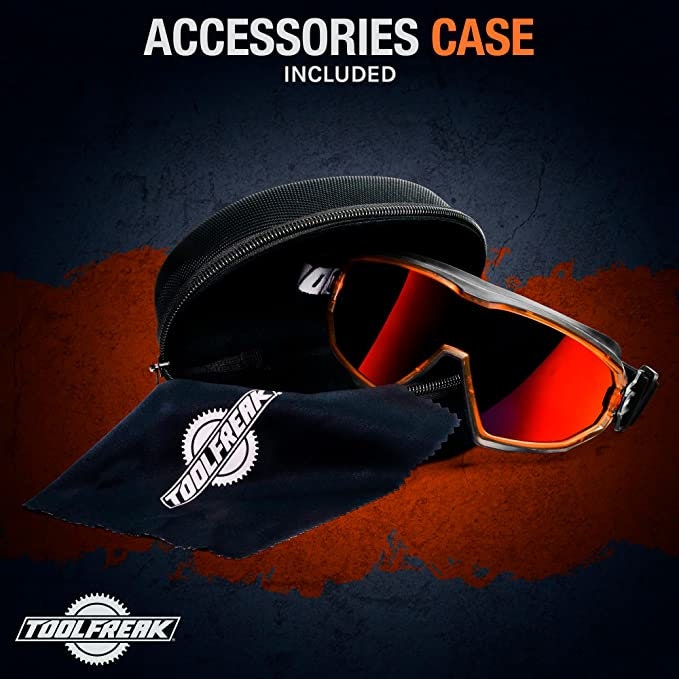 Toolfreak Safety Goggles Red Mirror Polarized Lens Mid Size Rated to ...