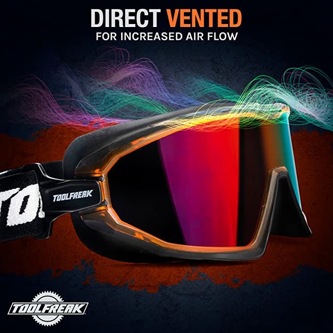 Toolfreak Safety Goggles Red Mirror Polarized Lens Mid Size Rated to ...