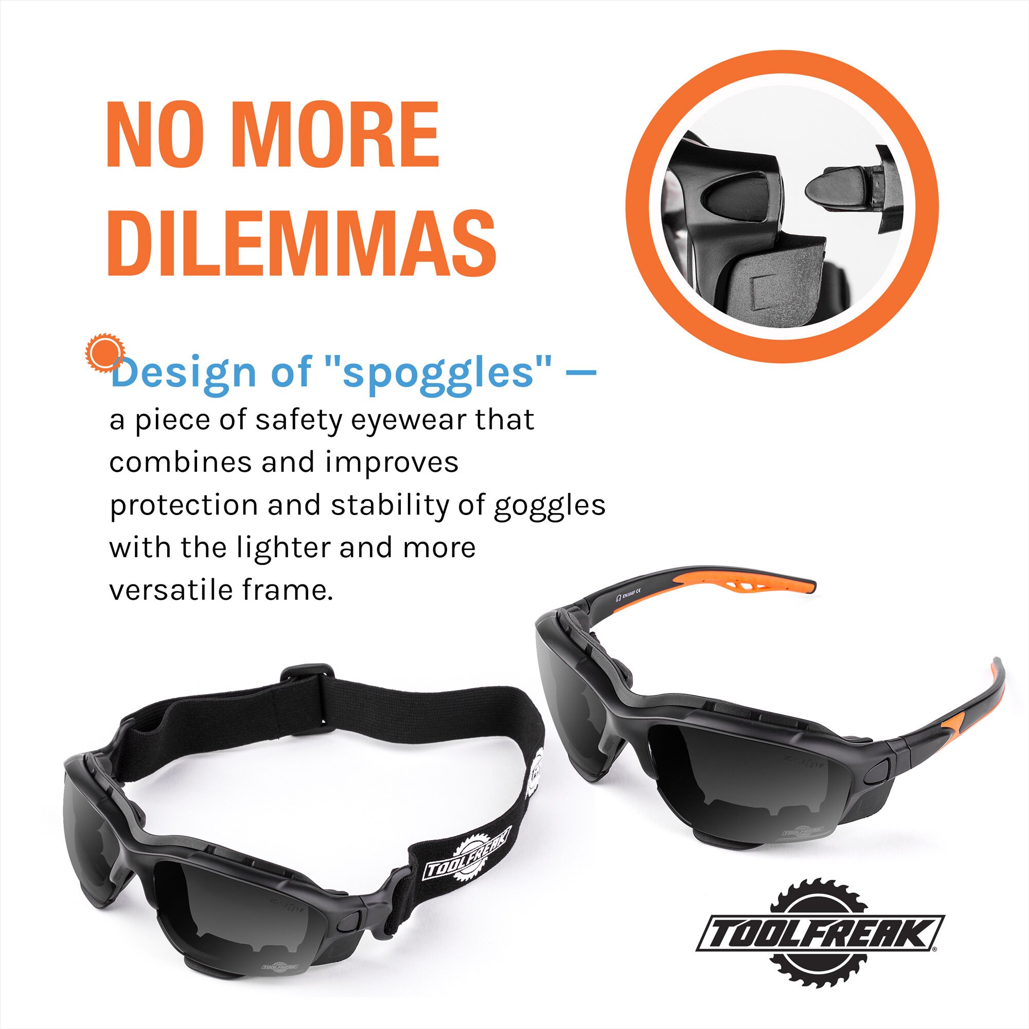 Toolfreak Safety Glasses Goggles Smoke Lens With Headstrap and Hard ...