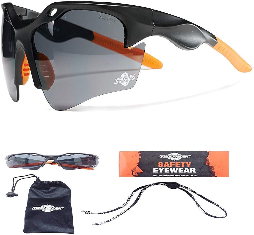 Toolfreak Safety Glasses Dark Smoke Lens Rated To En166 En172 With Neck Cord And Carry Pouch Etsy