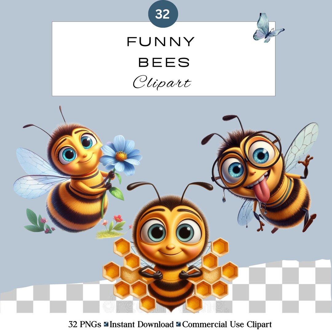 Funny Bee PNG Clipart Bundle | Cute Quirky Animal Honey Bee | Junk ...