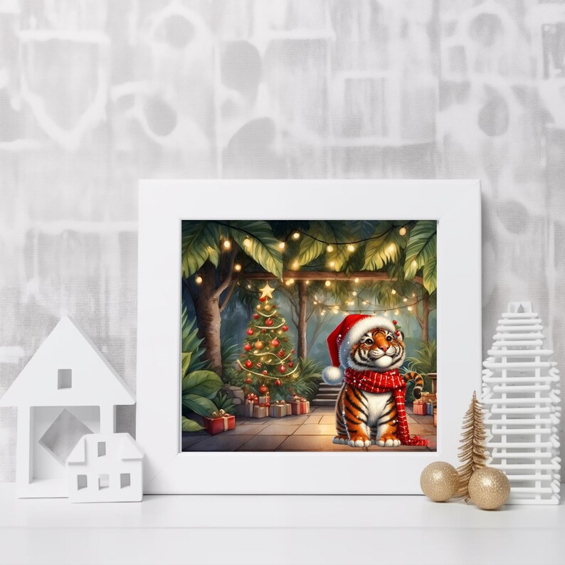 Cute Christmas Animals in Santa Hats PNG Clipart | Festive Nursery Art ...