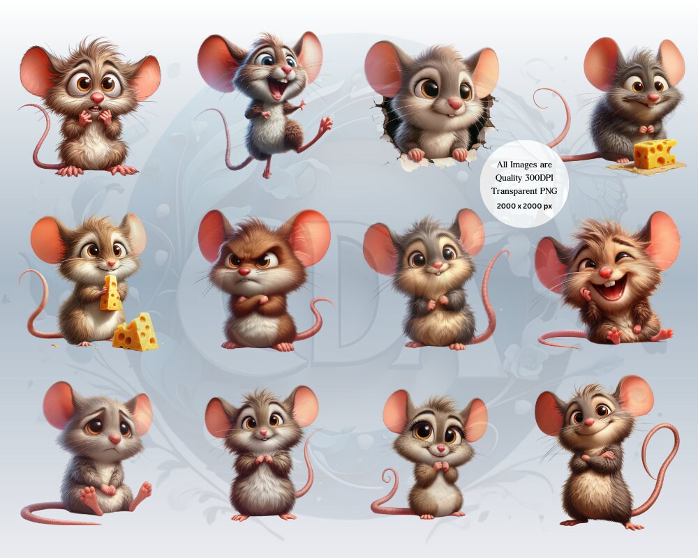 Funny Mouse Clipart Bundle Cute Animal Graphics for Creators Cute Mouse ...