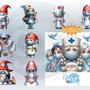 Nurse Gnome Clipart Bundle International Nurses Day Watercolor PNG ...