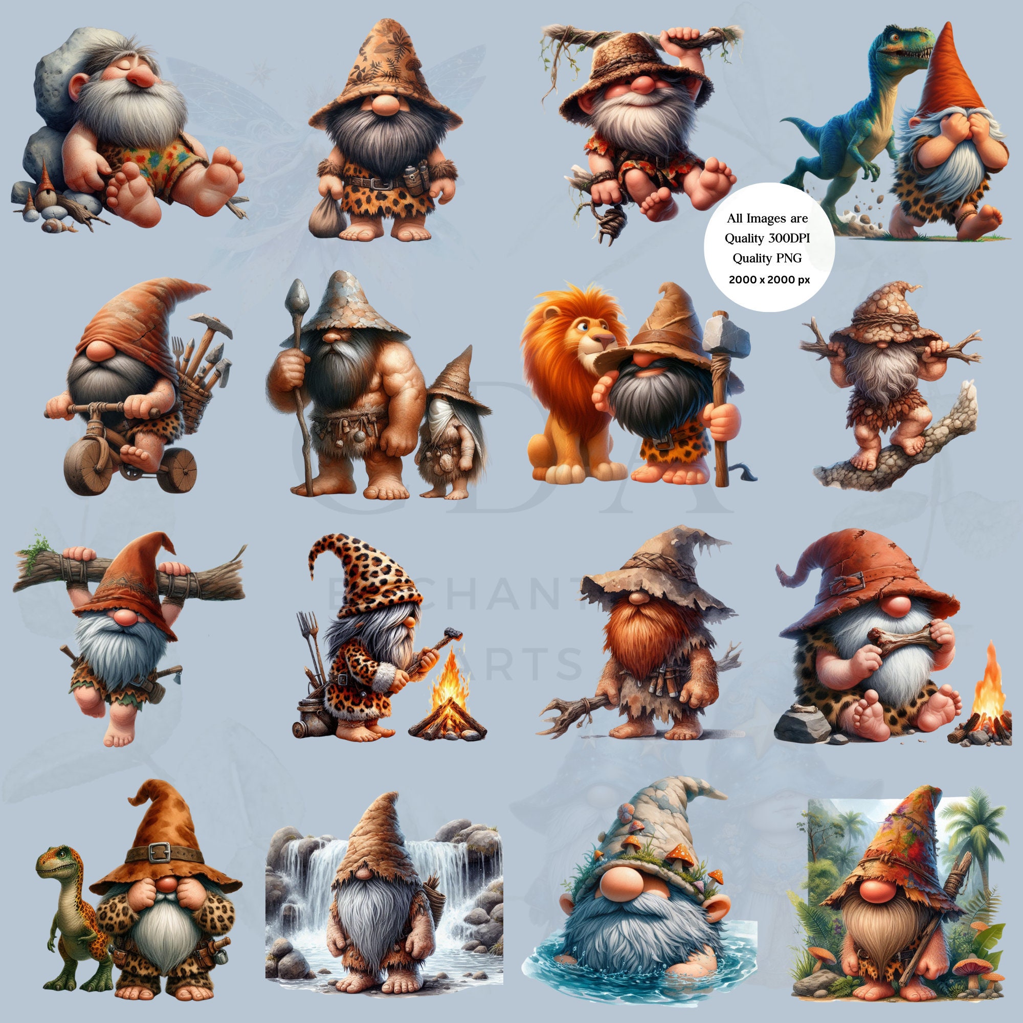 Cute Caveman Clipart PNG Set | Watercolour Jurassic Jungle Gnomes ...