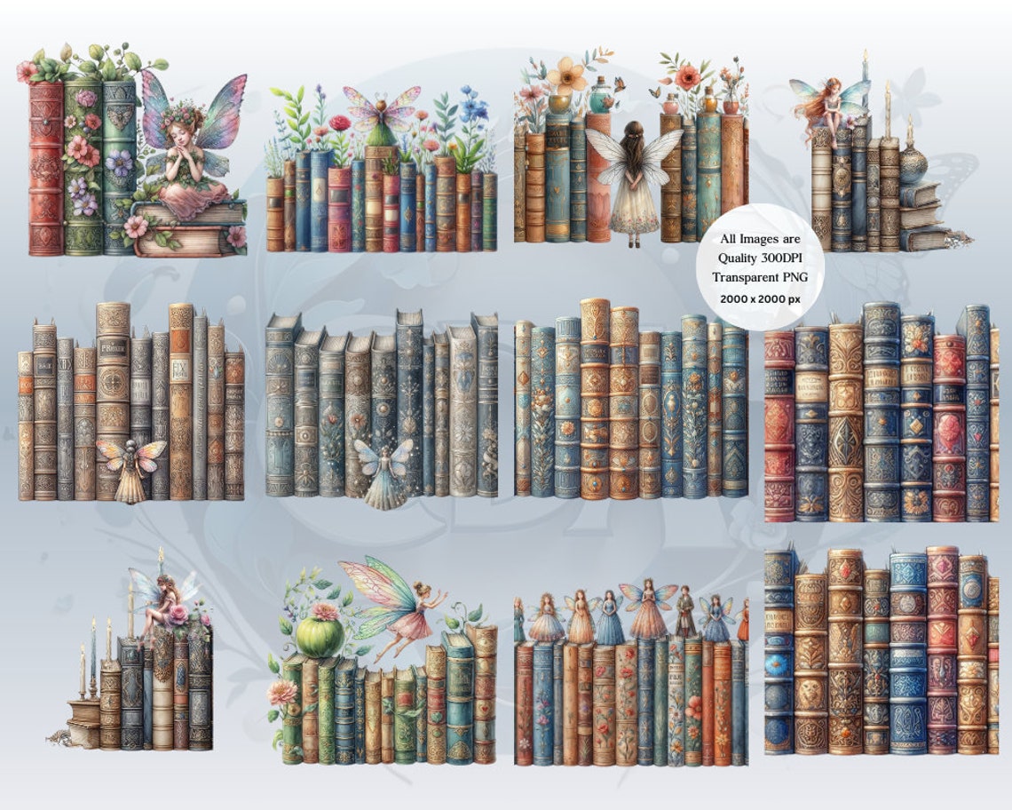 Fairy Book Border Clipart PNG Bookshelf Watercolor Clipart Book Rows ...