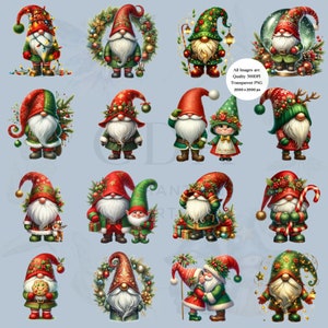 Cute Christmas Gnome Clipart PNG Set | Holiday Watercolour Festive ...